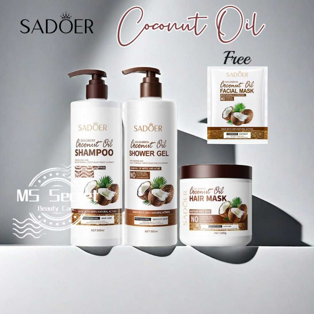 SADOER 3 IN 1 Nourishing Coconut Oil Hair Shampoo + Shower Gel + Hair Mask Set 500ml*3 | Shopee ...