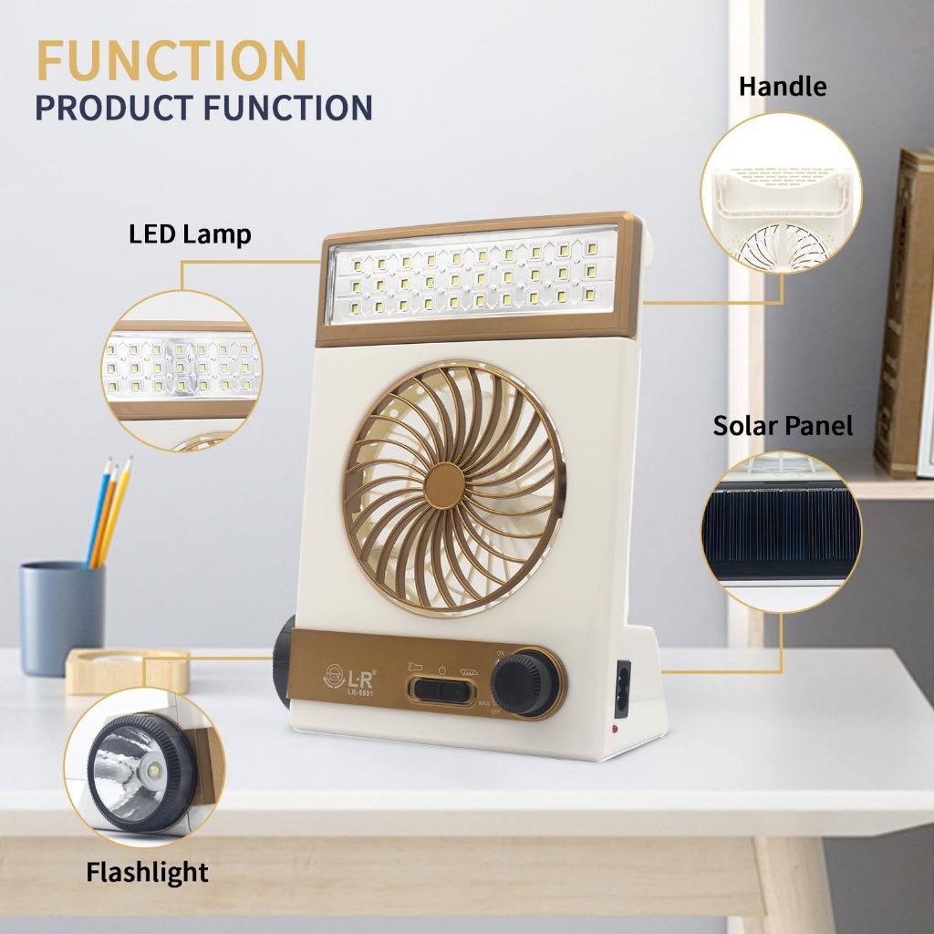 3 In 1 Strong Wind Portable Solar Powered Multi-Function Light Fan Home Bright LED Table Lamp ...