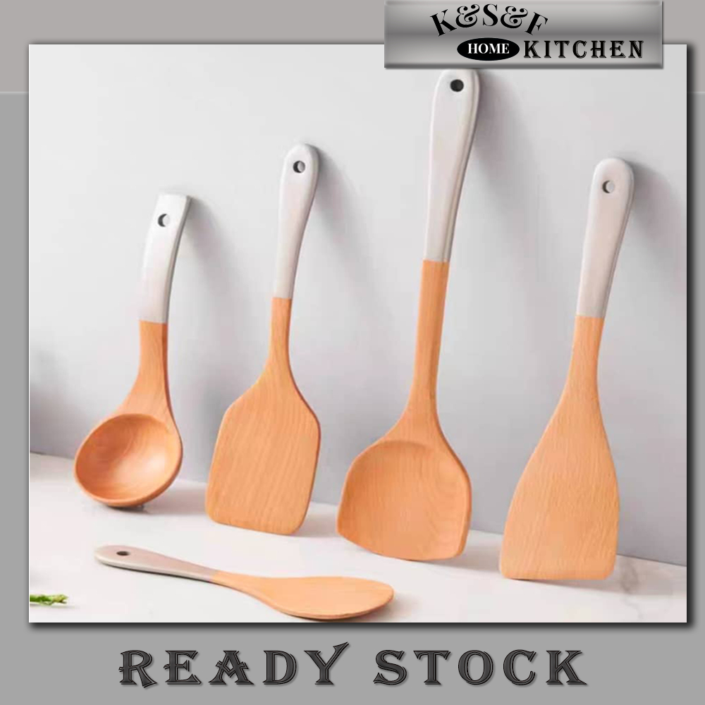 Wooden Cooking Shovel Wooden Spatula Soup Spoon Set Non-slip Heat ...