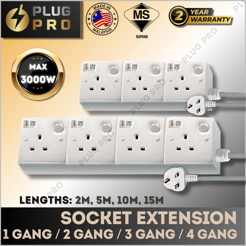 SIRIM Socket Extension Heavy Duty - Extension Wire Trailing Socket Plug ...