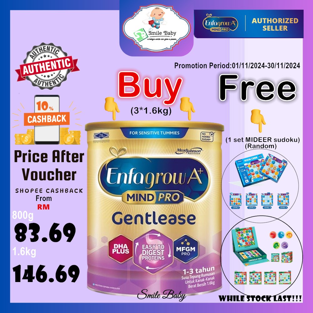 Enfagrow A+ Gentlease Step 3 - 800g / 1.6kg (Milk Formula) 1-3 Tahun ...