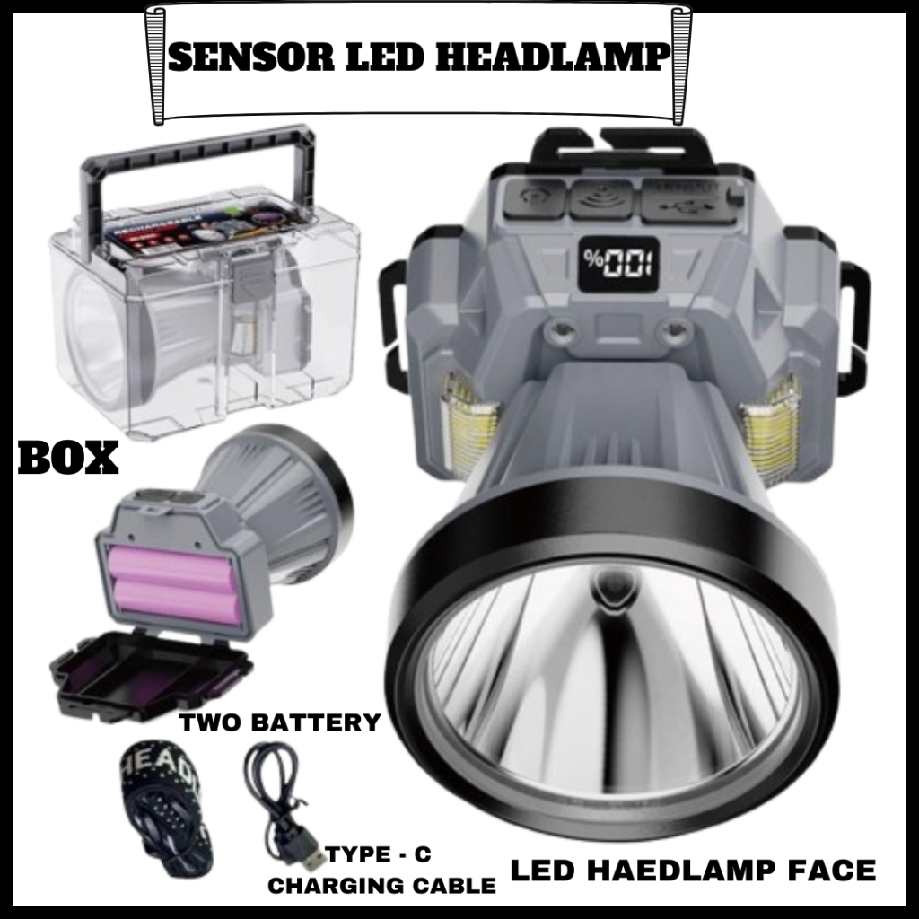 Rechargeable Led Headlamp 4 Gears Flashlight Type c USB Charging Lampu ...