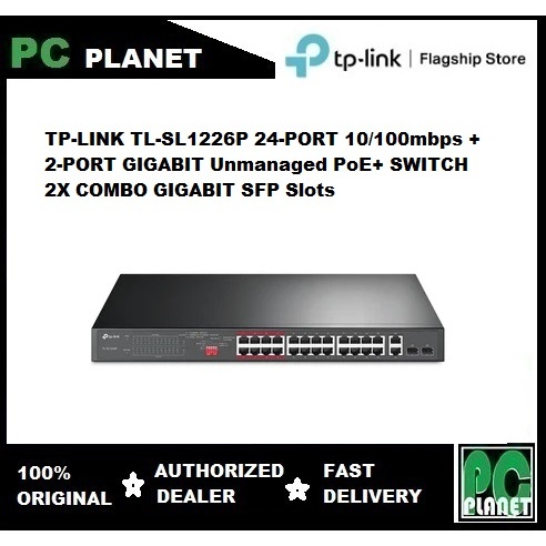 TP-Link TL-SL1226P 24-Port 10/100Mbps 2-Port Gigabit Unmanaged PoE+ ...