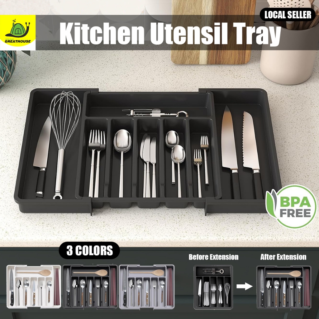 Cutlery Organizer Expandable Utensil Tray Drawer Kitchen Silverware ...