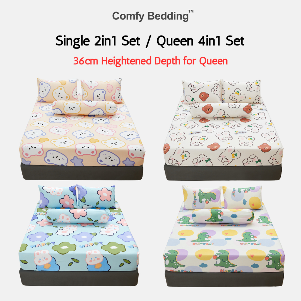 Premium Cotton Bedsheet Cartoon Queen 4in1 / Single 2in1 Fitted ...