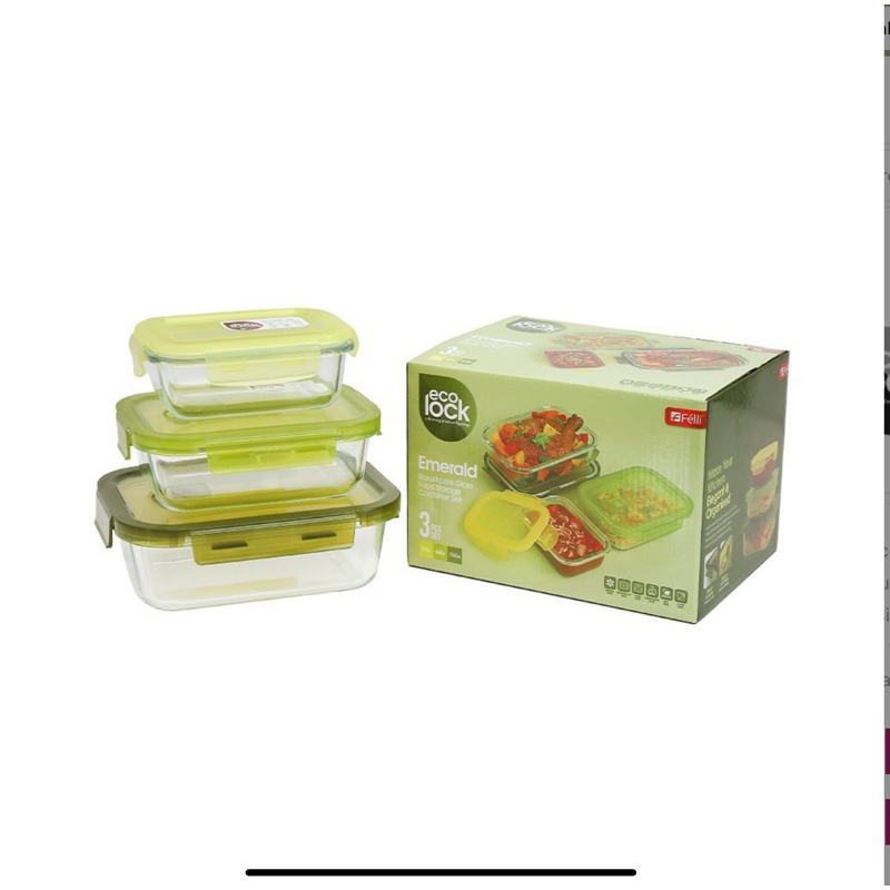 Ecolock Borosilicate Glass Food Storage Container Rectangle Set (3 Pcs ...