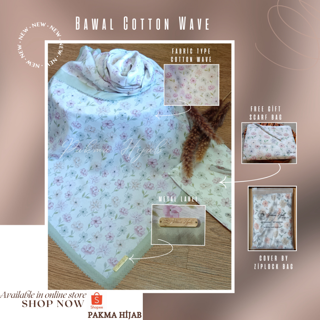 TUDUNG BAWAL COTTON WAVE/PRINTED SCARF/BAWAL CORAK FREE GIFT BEG ...