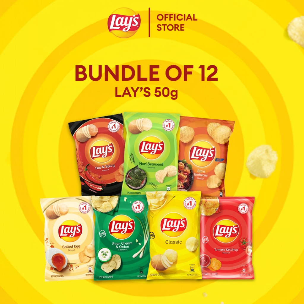 [Bundle of 12] Lay's Potato Chips Mid Pack 50g / [Pek 12] Lay's Kerepak ...