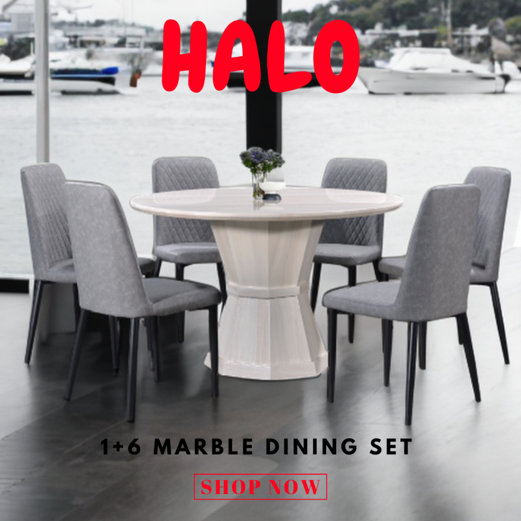 962 1+6 - HALO Round Marble Dining Set With 6 Chairs | Shopee Malaysia