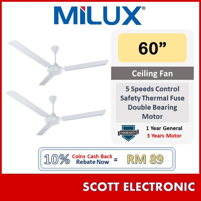 MILUX 3BLADE 60'' CEILING FAN MCF-6001WHITE | Shopee Malaysia