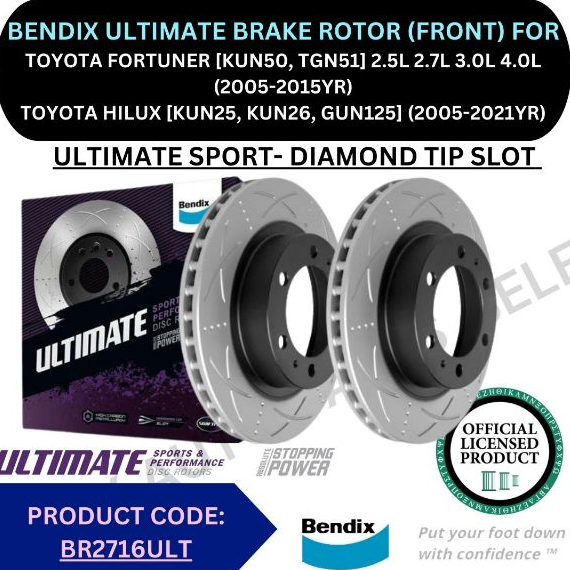 BENDIX ULTIMATE DISC BRAKE ROTOR (FRONT) FOR TOYOTA FORTUNER [KUN50 ...