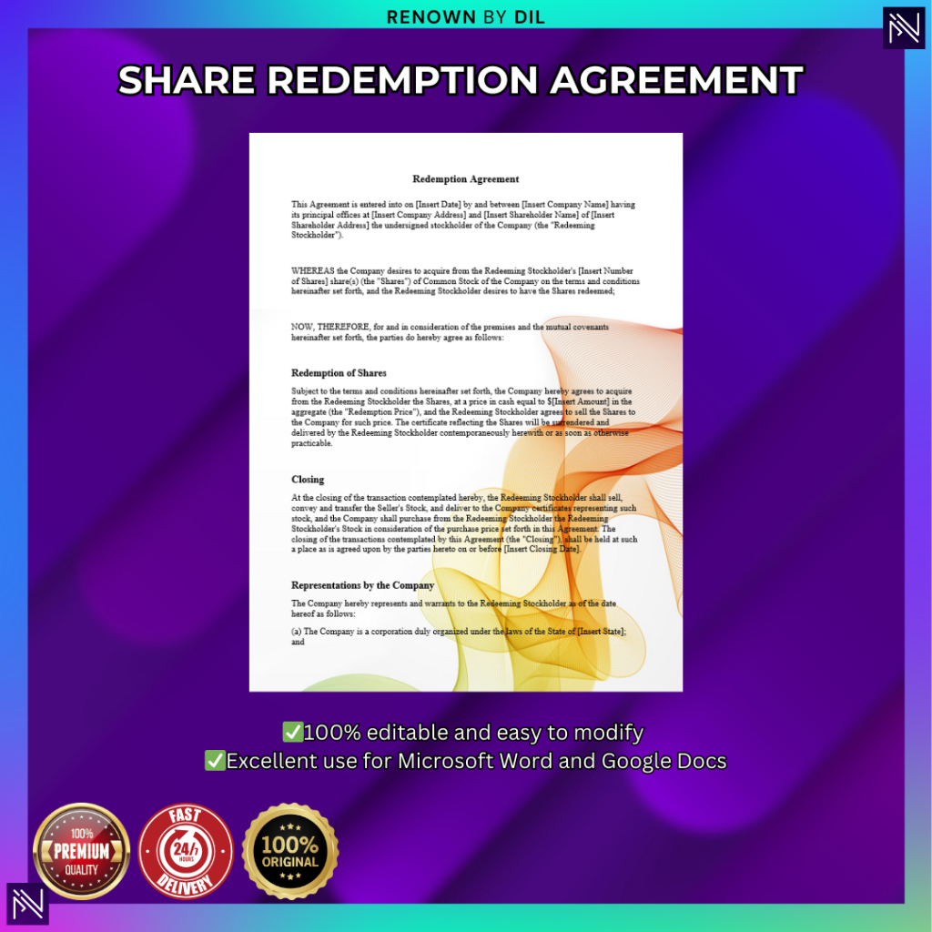 Share Redemption Agreement | Perjanjian Penebusan Saham | Legal ...