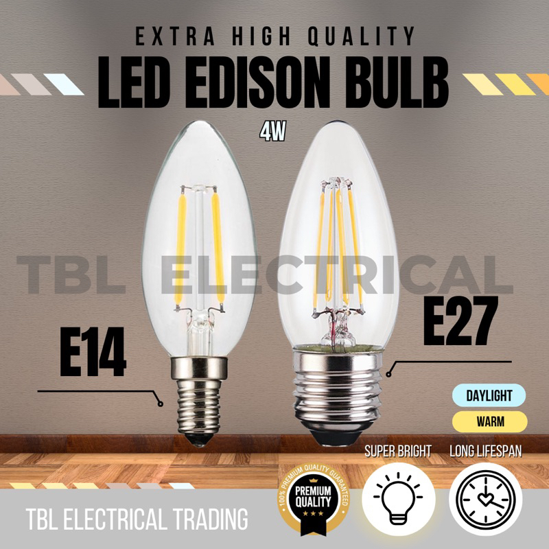 LED Edison Bulb Candle Bulb C35 G45 ST64 4W Filament E27,E14 Bulb ...