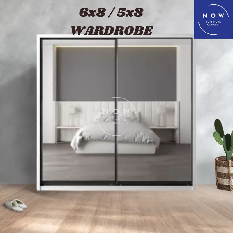 [ FREE INSTALLATION ] 6X8 | 5x8 BIG WARDROBE/WHITE WARDOBE/SLIDING DOOR/BLACK FRAME/ANTI JUMP ...