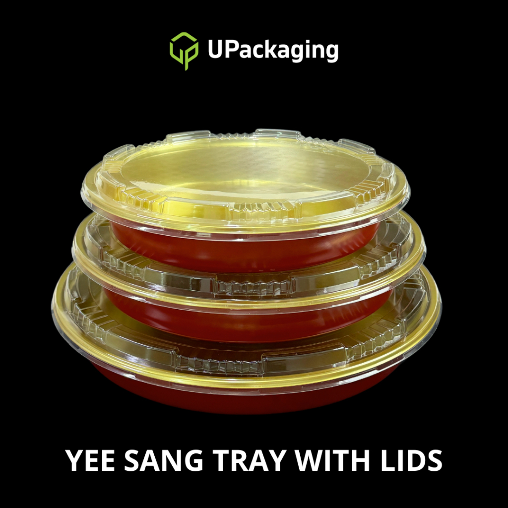 [10/15 Pcs] GOLD YEE SANG TRAY Sushi Trays with Lids Yu Sang Round ...