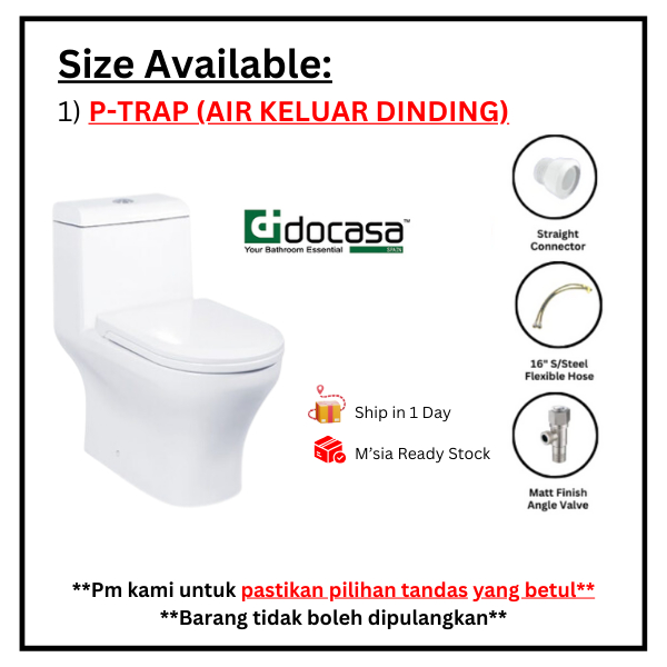 Docasa P-trap 180mm Bathroom One Piece Rimless Washdown WC Water Closet Toilet Bowl with PP Soft ...