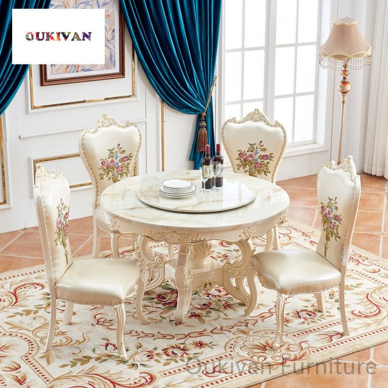Marble Dining Table With Turntable Meja Makan Solid Wood European Style ...