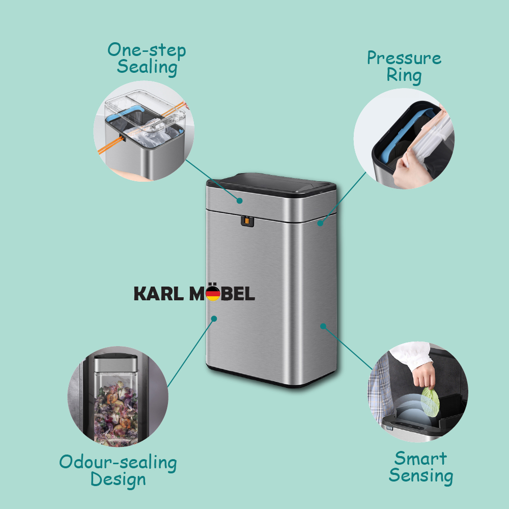 Smart Dustbin Automatic Stainless Steel Tong Sampah Bertutup Rubbish ...