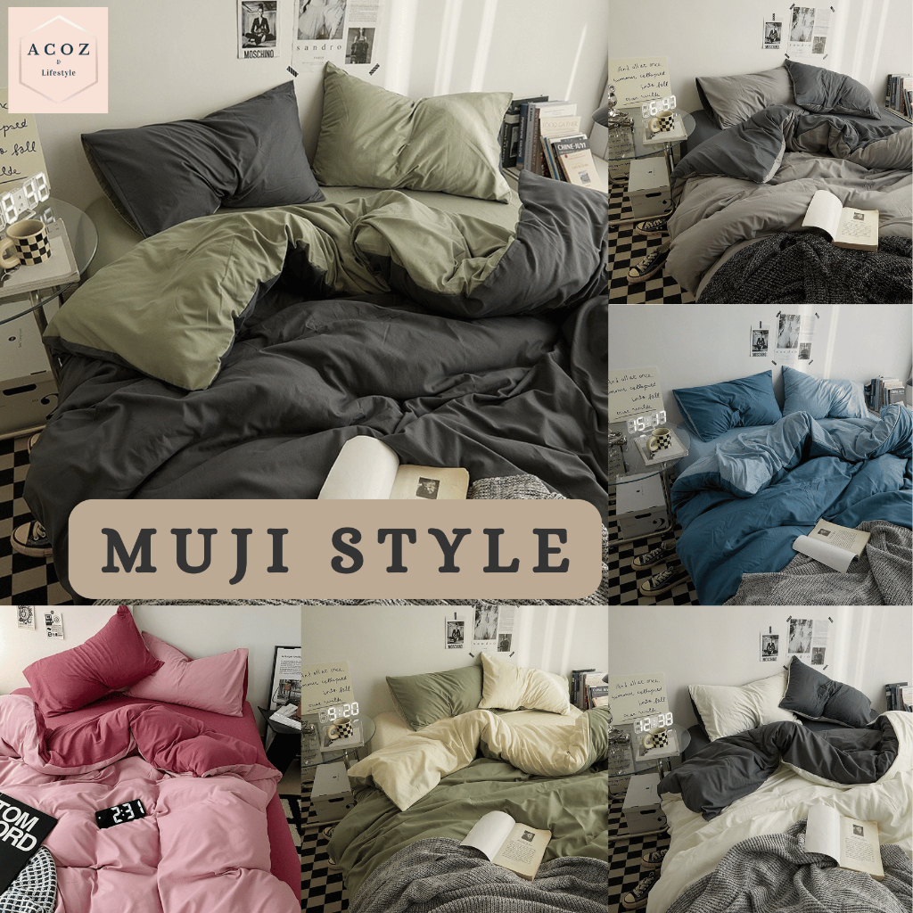 ACOZ💥Malaysia Ready Stock💥MUJI STYLE Fitted Bedsheet Set 4in1/ Queen ...