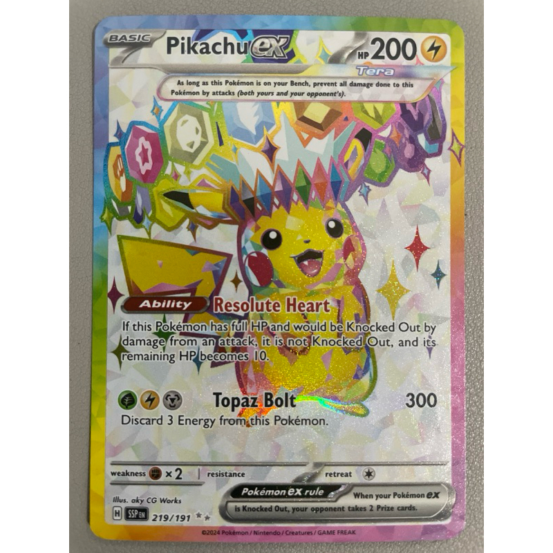 Pokemon PTCG SV08 Surging Sparks - 219/191 Pikachu ex (Full Art Secret ...