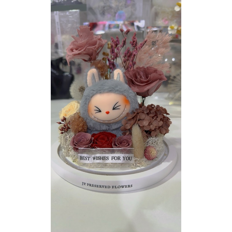 LABUBU Preserved Flowers Glass Dome , LABUBU Doll Flowers 永生花玻璃罩 ...