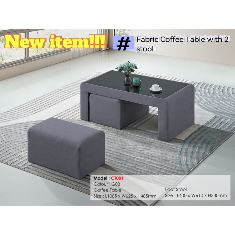 Fabric coffee table with 2 bench chair （ Glass table top) | Shopee Malaysia