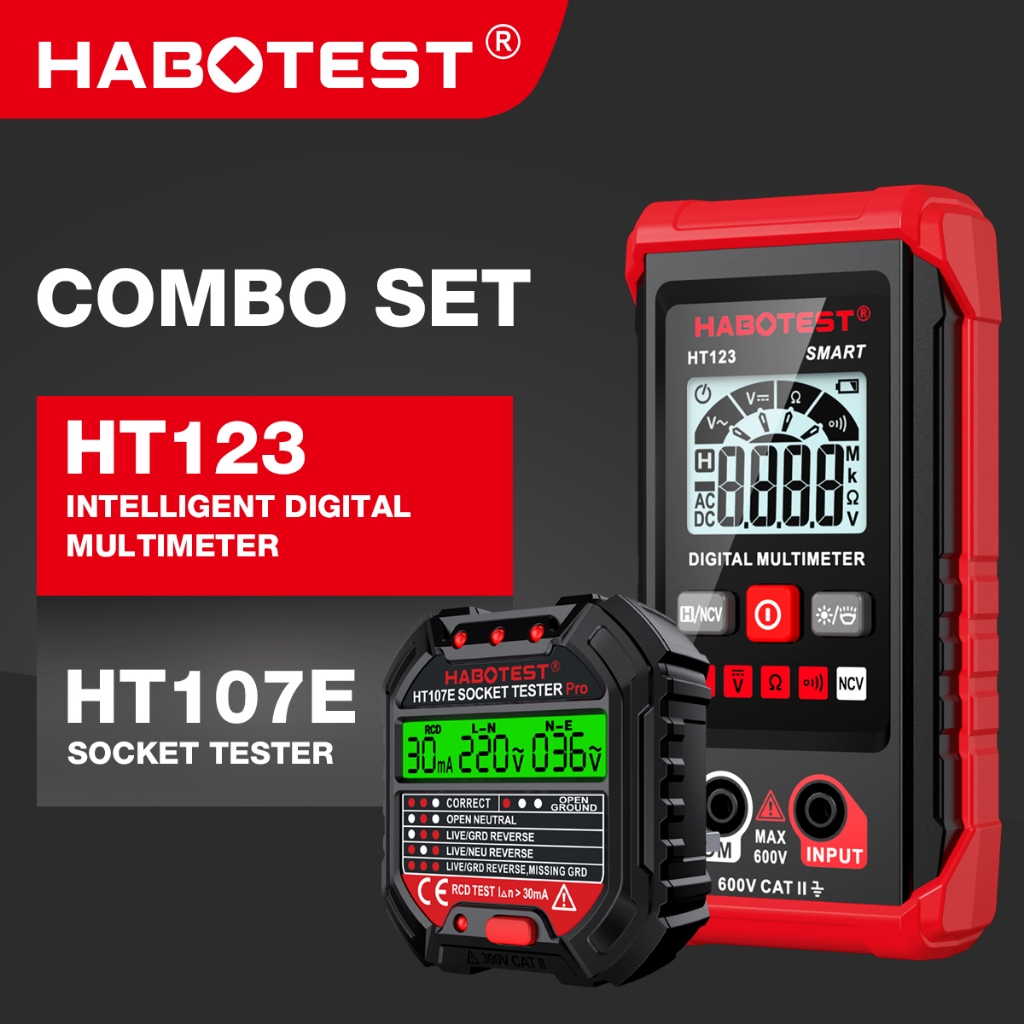 HABOTEST🔥HT123 Digital Multimeter +HT107E RCD UK Plug Socket Tester Set ...
