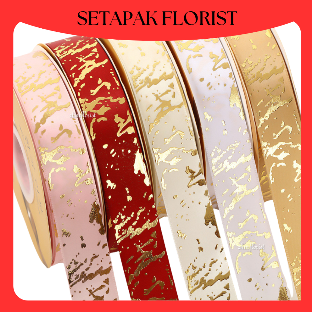 (22M) 2.5CM MARBLE Ribbon Reben Riben Gift Satin Organza Flower Bouquet ...