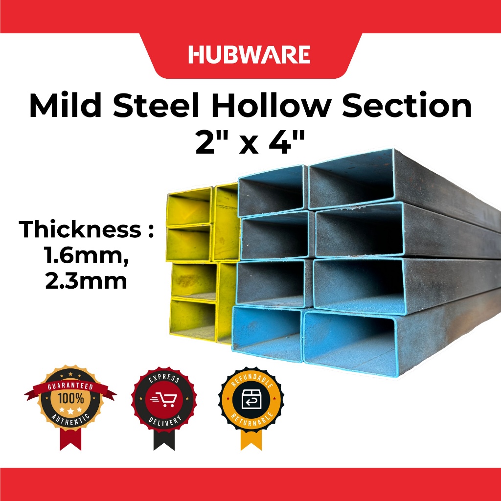 2" x 4" Thickness 1.6mm, 2.3mm Mild Steel Hollow Section Besi Hollow ...