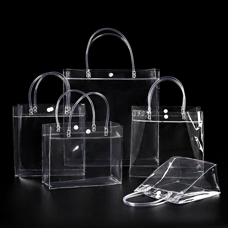 Transparent Soft PVC Gift Tote Packaging Bags with Button Hand Loop ...