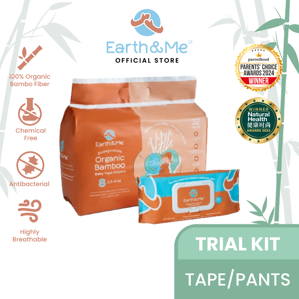 (Trial Kit) Earth & Me 1 Pack Diapers & 1 Pack Cleansing Wipes | Lampin ...