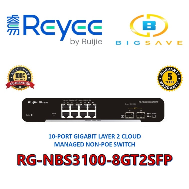 RUIJIE RG-NBS3100-8GT2SFP 10-PORT GIGABIT LAYER 2 CLOUD MANAGED NON-POE ...
