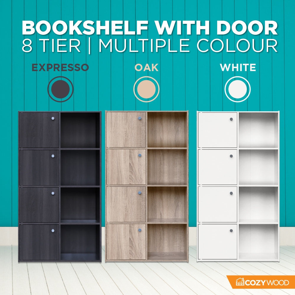 [COZY] 8 Tier Bookshelf with 4 Doors Almari Buku Budak Rak Buku ...