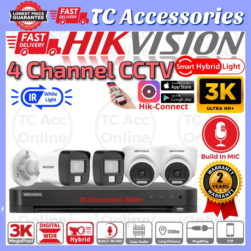 HIKVISION Dual Light Audio 🌟4-CHANNEL🌟 3K Smart Hybrid 4CH CCTV Ultra ...