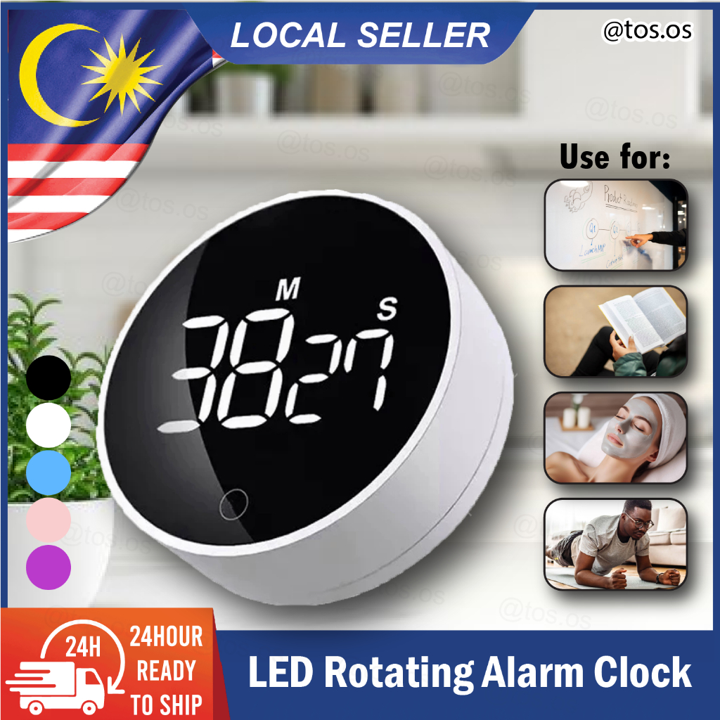 Rotating Timer Full LED Digital Screen Silent Alarm Magnetic/ Jam ...
