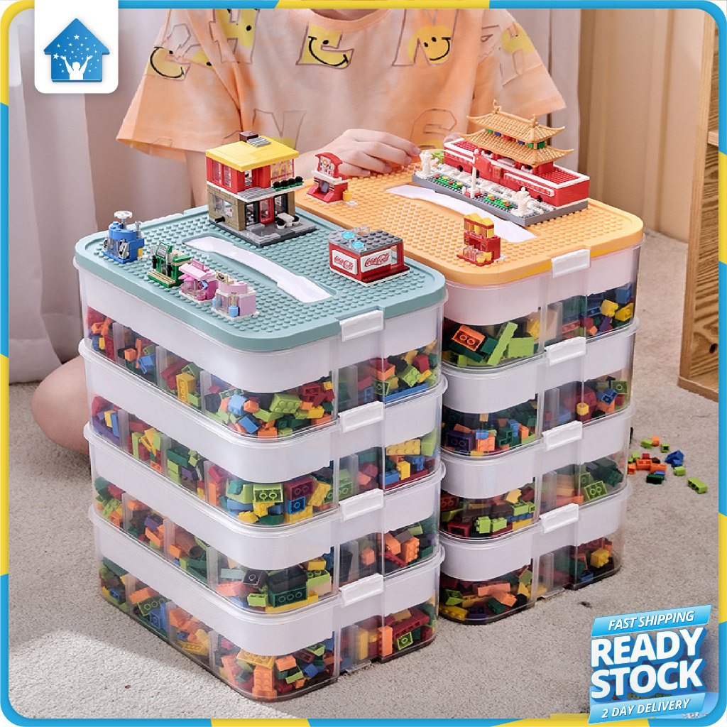 Blocks Storage Kotak Susun box 3 Levels Organizer Box Blocks Kids toy ...