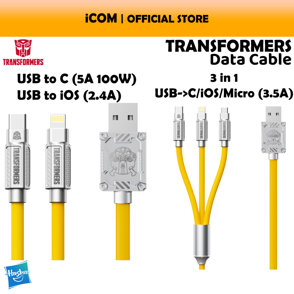 TRANSFORMERS USB to Type C/iOS/Micro 6A Data Cable 3 in 1 - 1.5 Meters ...