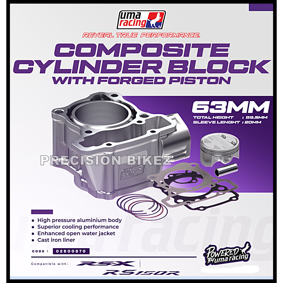 UMA RACING RS150 RSX 63MM COMPOSITE BLOCK BESI WITH FORGED PISTON KIT SET HONDA RS 100% ORIGINAL ...