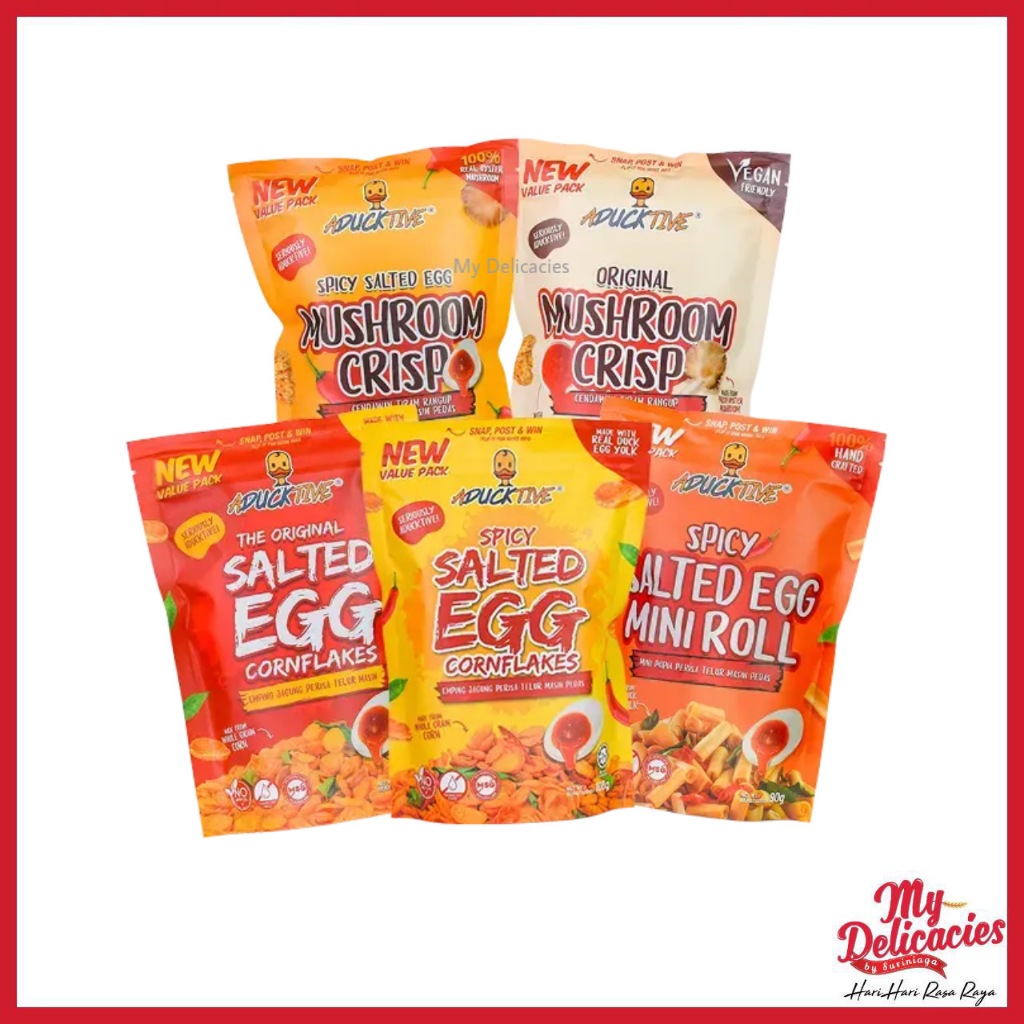 Aducktive (Value Pack) Spicy Salted Egg Cornflakes, Mushroom Crisp ...