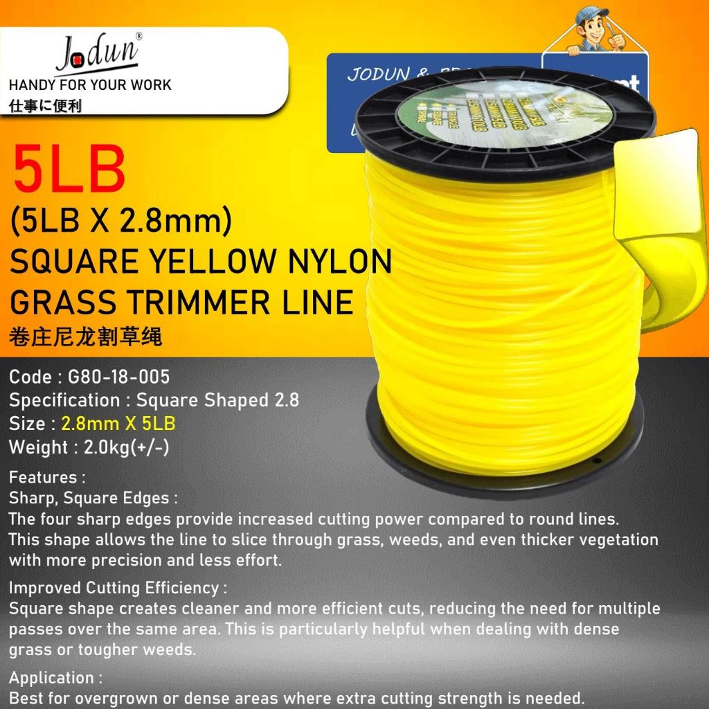 JODUN BRAND 5.0LB X 2.8mm Square Yellow Grass Cutter Nylon Trimmer Line / Brush Cutter (Tali ...