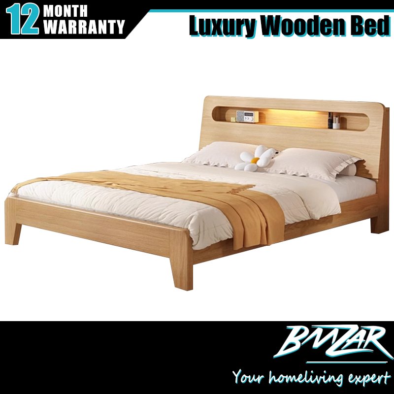 𝐁𝐌𝐙𝐀𝐑 Wooden Bed With Headboard Katil Kayu Wooden Bed Katil Queen/King ...