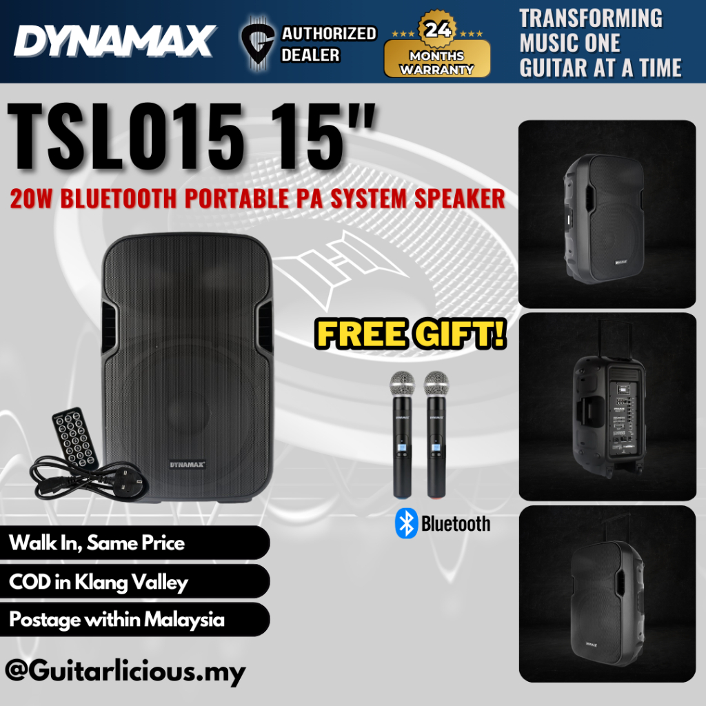 DYNAMAX TSL015 15'' 120W Bluetooth Portable PA System Speaker with 2 ...