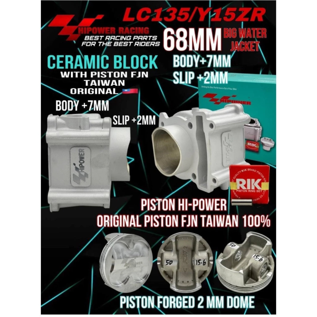 HI POWER HIPOWER YAMAHA LC135 68MM RACING CERAMIC BLOCK KIT WITH FJN FORGED PISTON +BODY 7MM ...