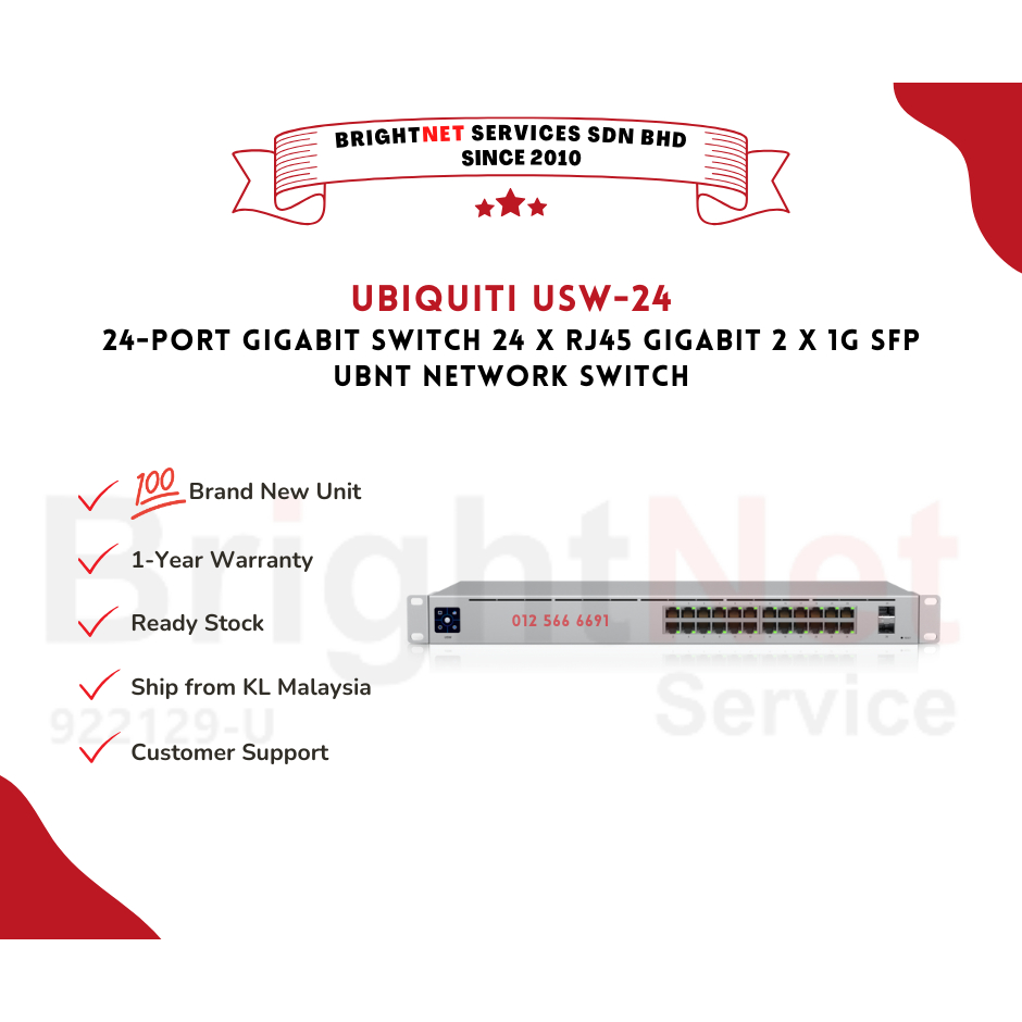 UBIQUITI USW-24 24-Port Gigabit Managed Switch 24 x RJ45 Gigabit 2 x 1G ...