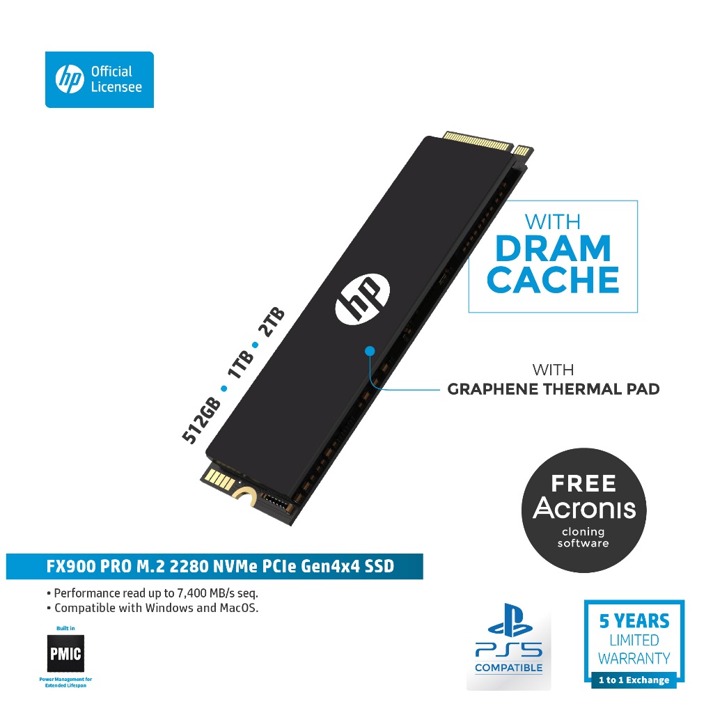 HP FX900 Pro M.2 2280 NVMe PCIe Gen4x4 SSD with DRAM Cache & Graphene ...