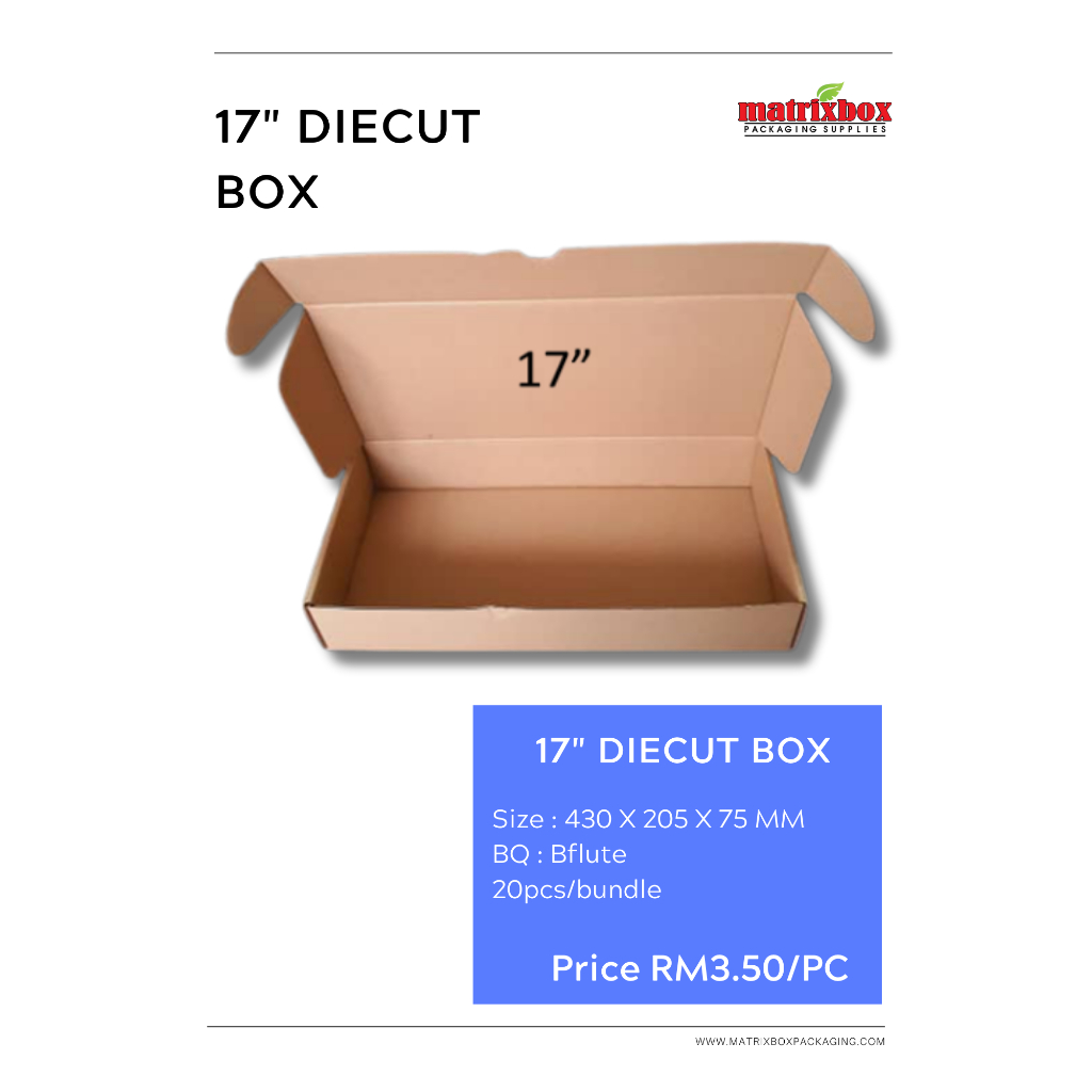 17" Diecut Box 430 x 205 x 75 MM Bflute 20pcs/pack | Shopee Malaysia