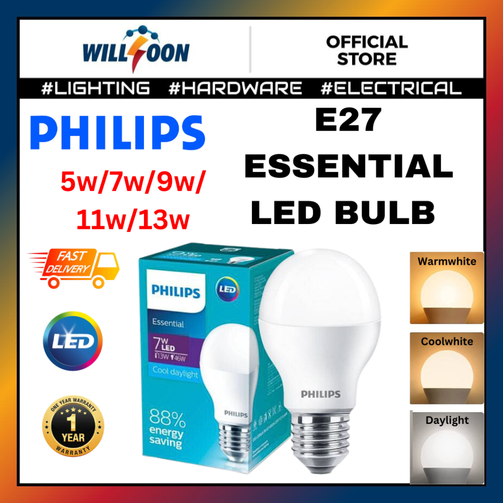 PHILIPS ESSENTIAL LED BULB E27 5W / 7W / 9W / 11W / 13W #WILLSOON mentol led | Shopee Malaysia