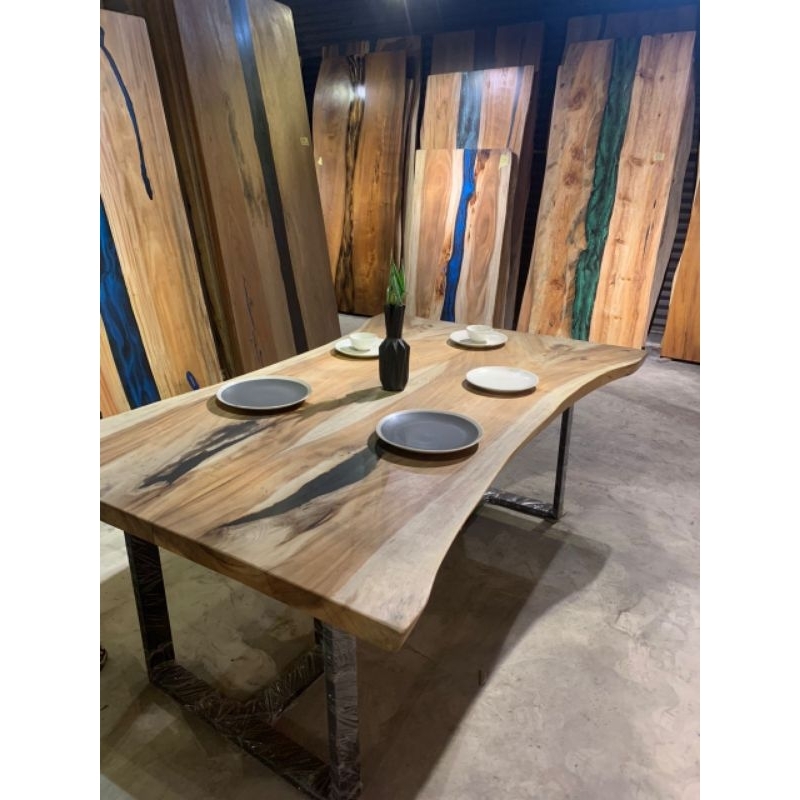 Meja makan kayu balak / dining table wood slab | Shopee Malaysia