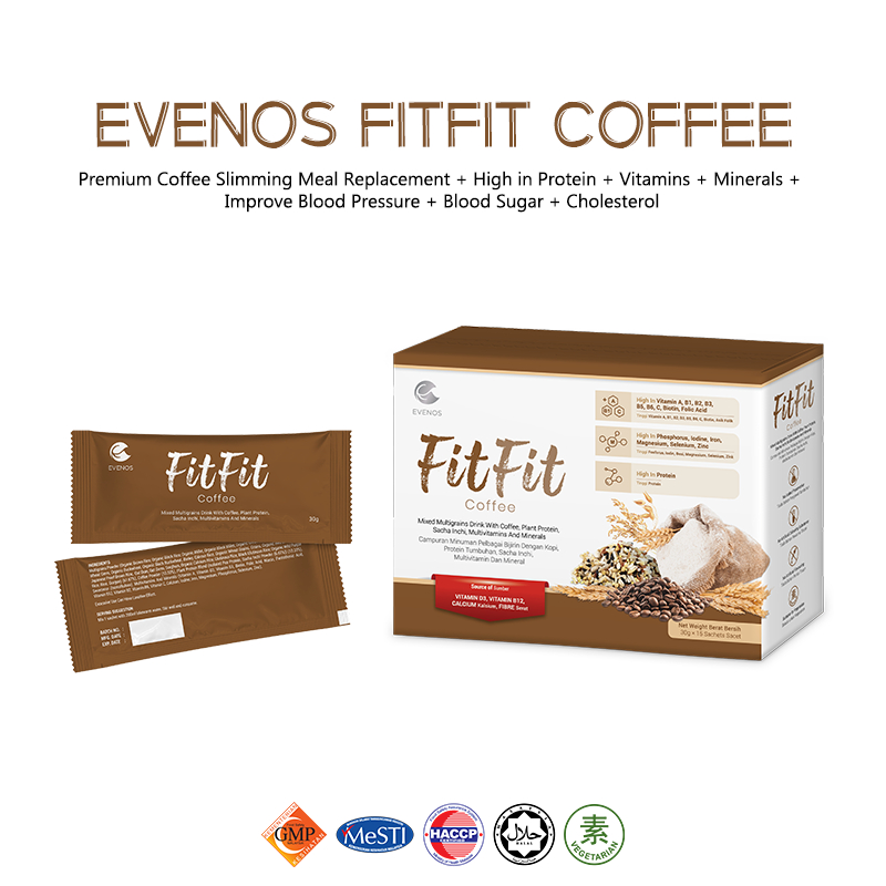 EVENOS FITFIT COFFEE 顶级咖啡味瘦身代餐 + 高蛋白质 + 维生素 + 矿物质 + 改善血压 + 血糖 + 胆固醇 ...