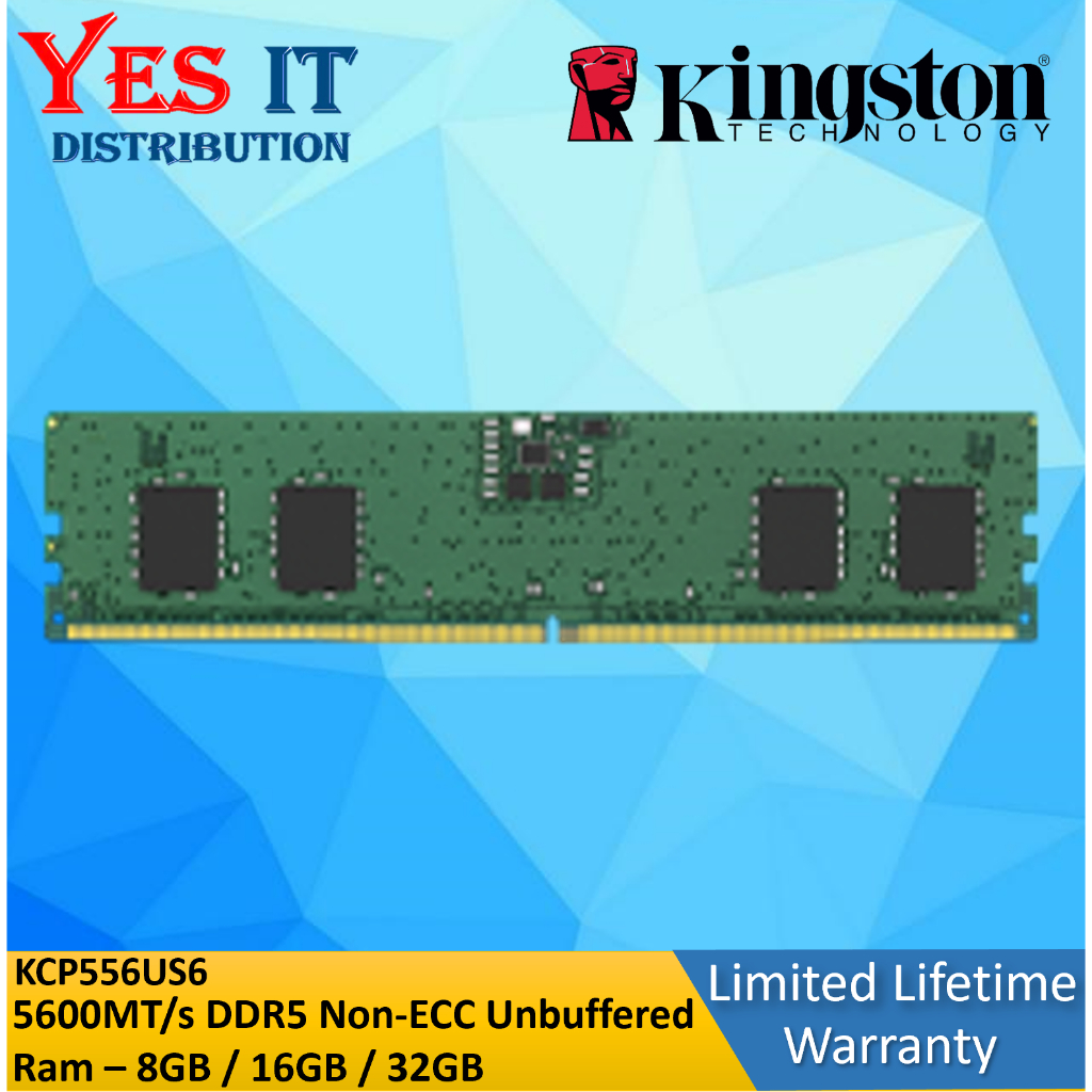 Kingston 8GB / 16G / 32GB DDR5 5600MT/s CL46 1.1V 288-pin Non-ECC Unbuffered Ram(KCP556US6-8 ...